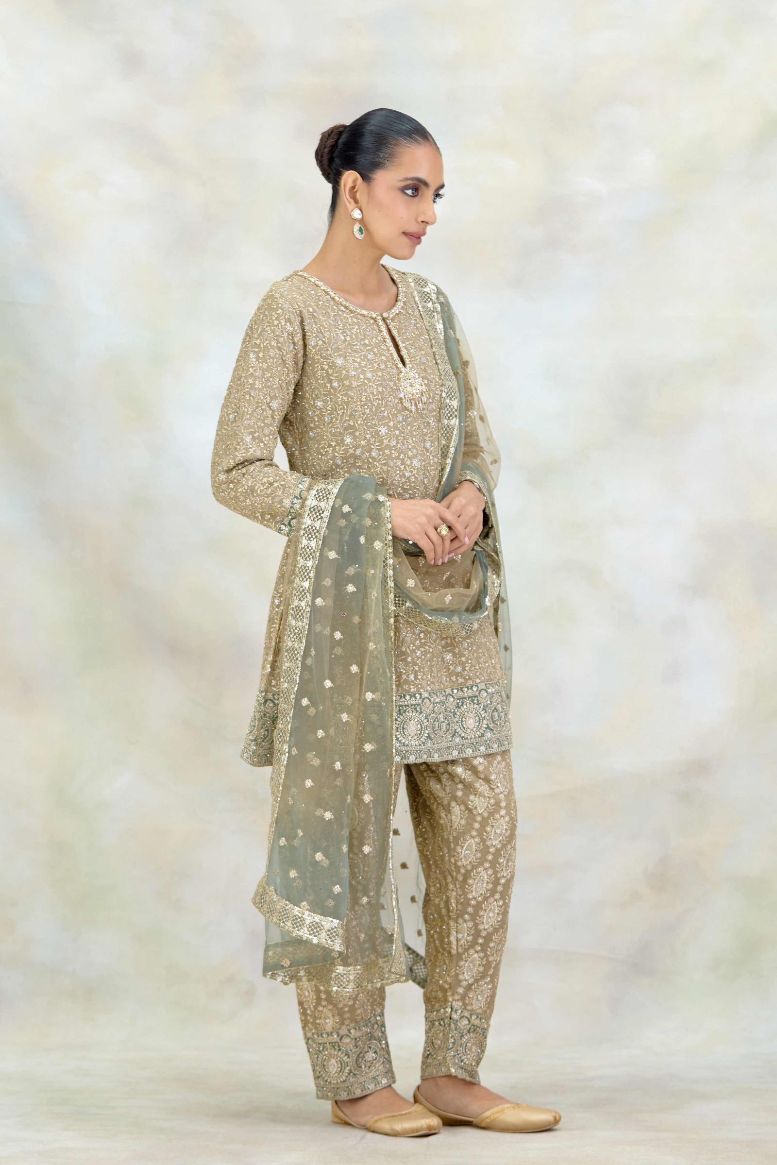 Minted Sage Georgette Suit Set - Frontier Raas