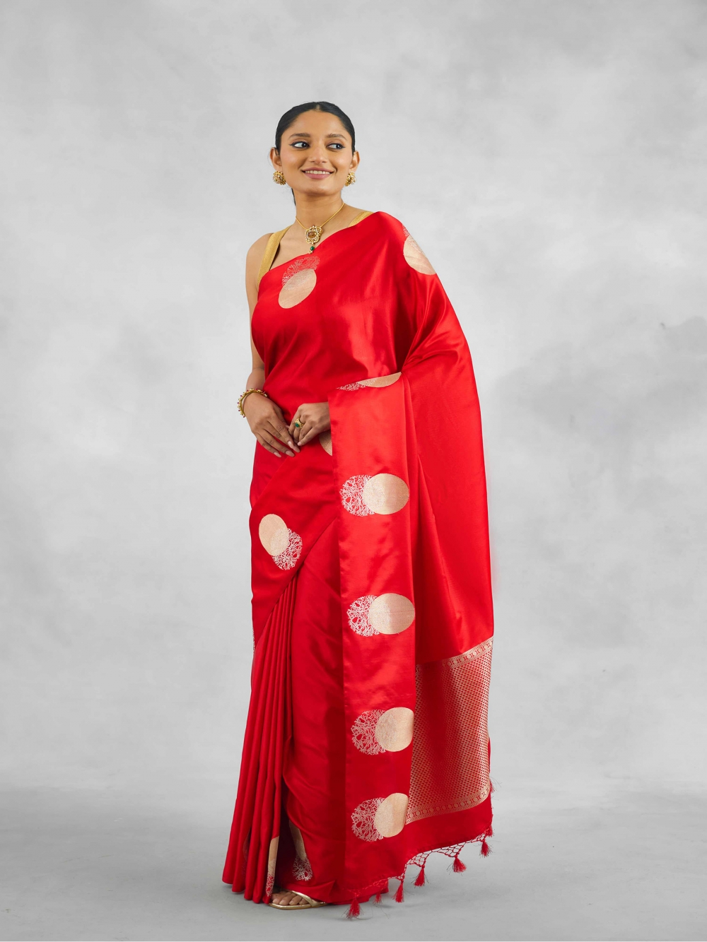 Vermillion Red Satin Silk Saree - Frontier Raas