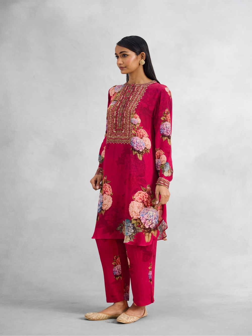 Ruby Pink Floral Co-Ord Set - Frontier Raas