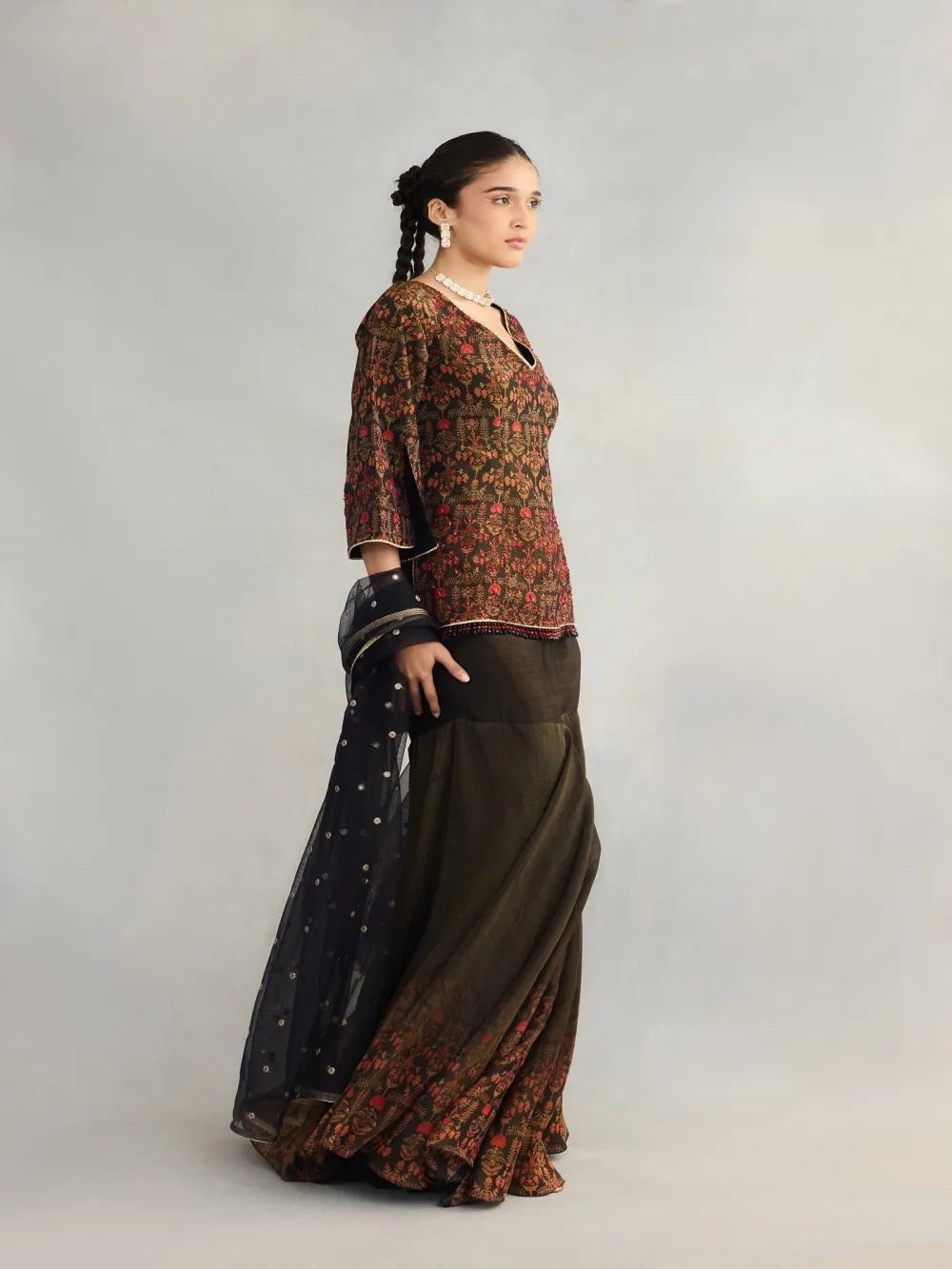 Shop Golden Black Tissue Garara Set | Frontier Raas