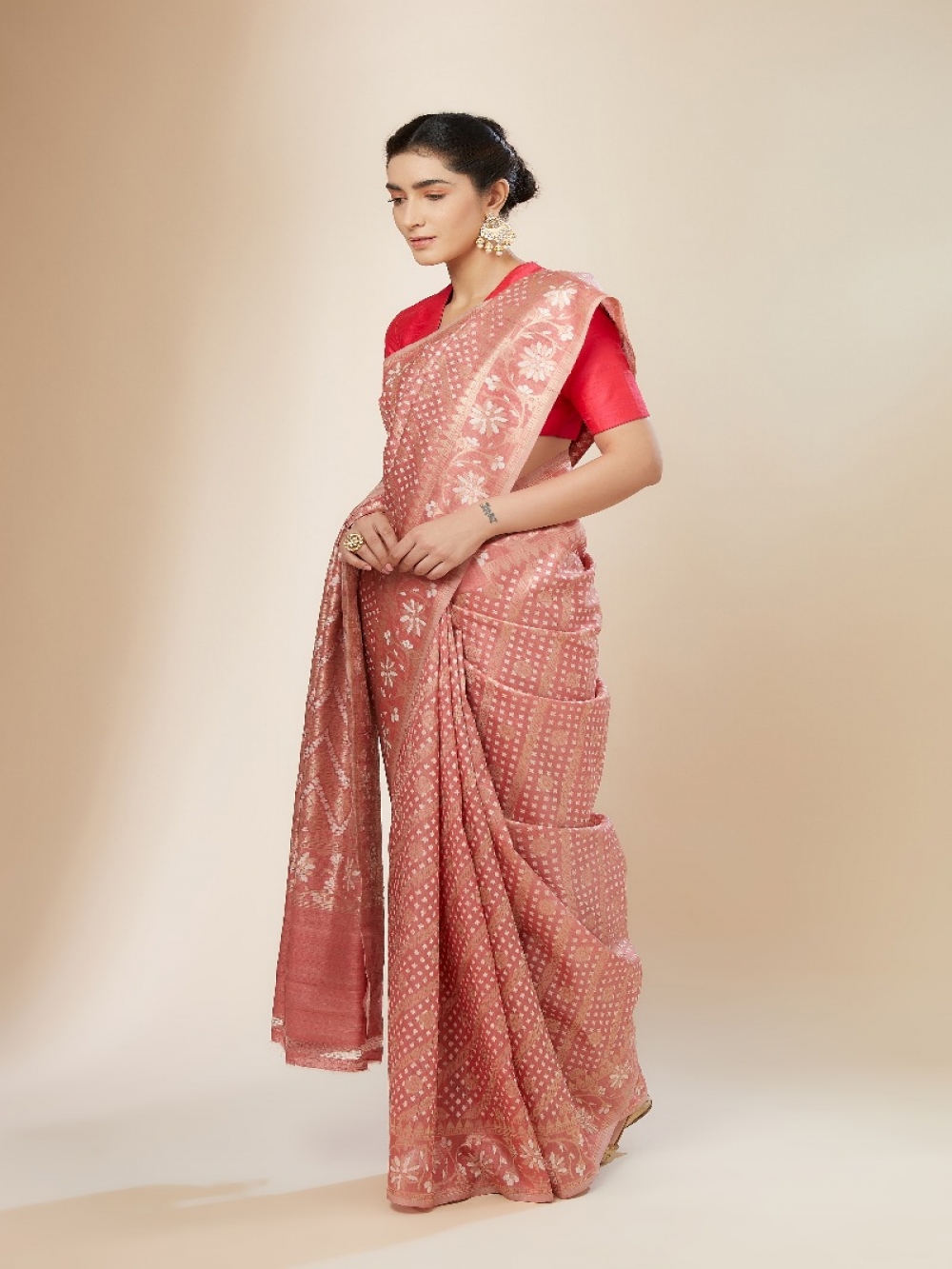 Buy Old Rose Tussar Banarasi Saree For Women Online