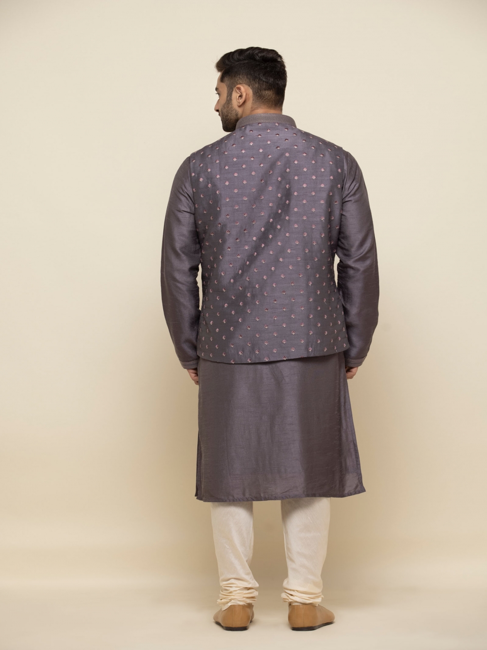 Slate Grey Silk Jacket Set- Frontier Raas