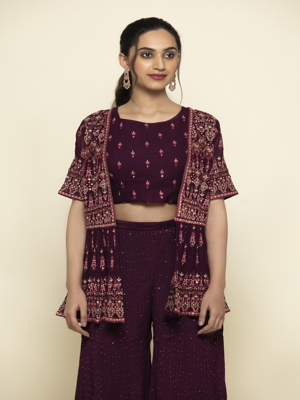 Wine Toned Georgette Garara Suit- Frontier Raas