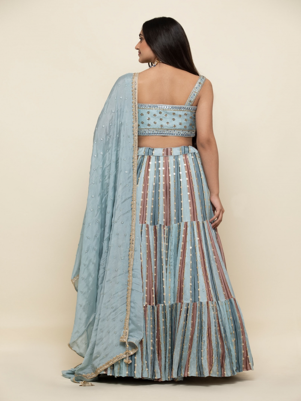 Ice Blue Chiffon Lehenga- Frontier Raas