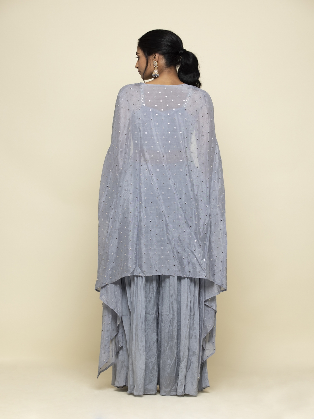 Ice Grey Chiffon Sharara- Frontier Raas