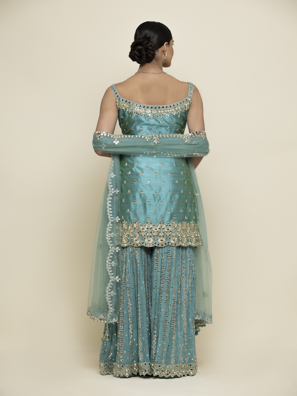 Aqua Blue Silk Garara Suit- Frontier Raas
