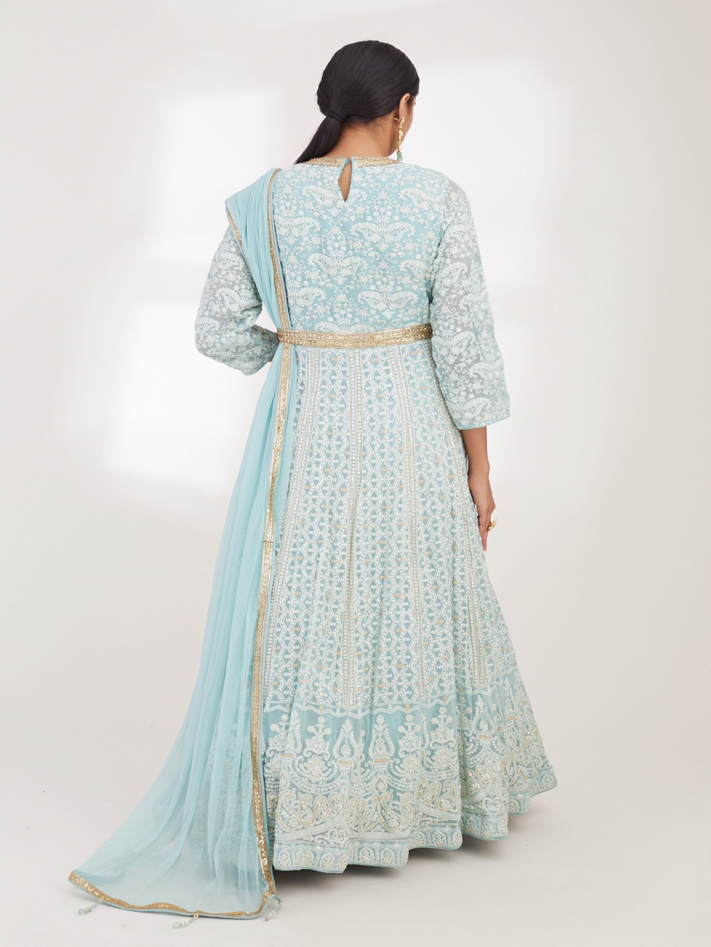 Buy Powder Blue Chikankari Anarkali Set For Women Online