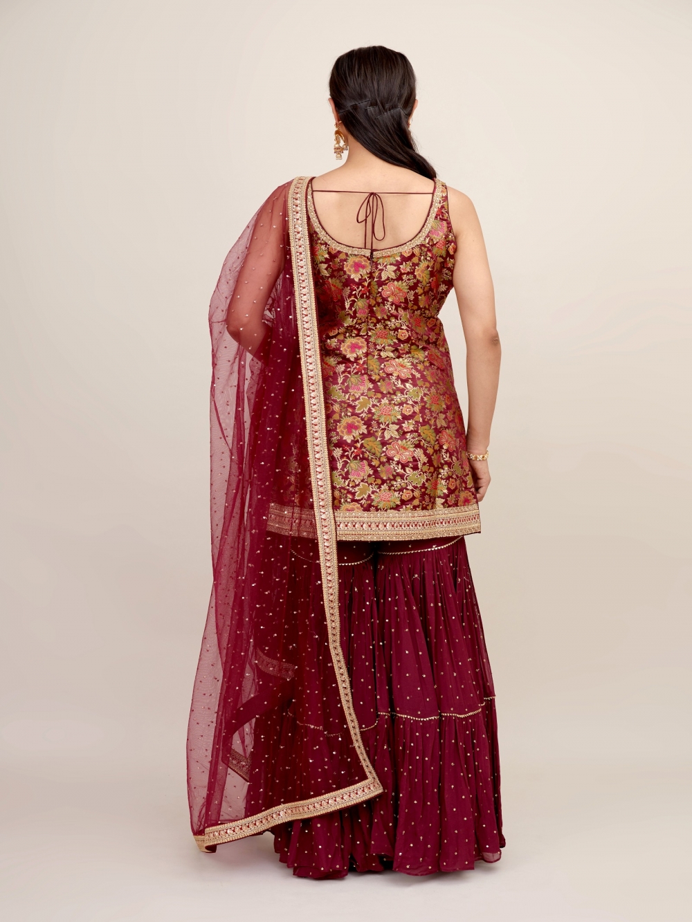 Buy Mulberry Wine Silk Garara Suit For Women Online - Frontierraas