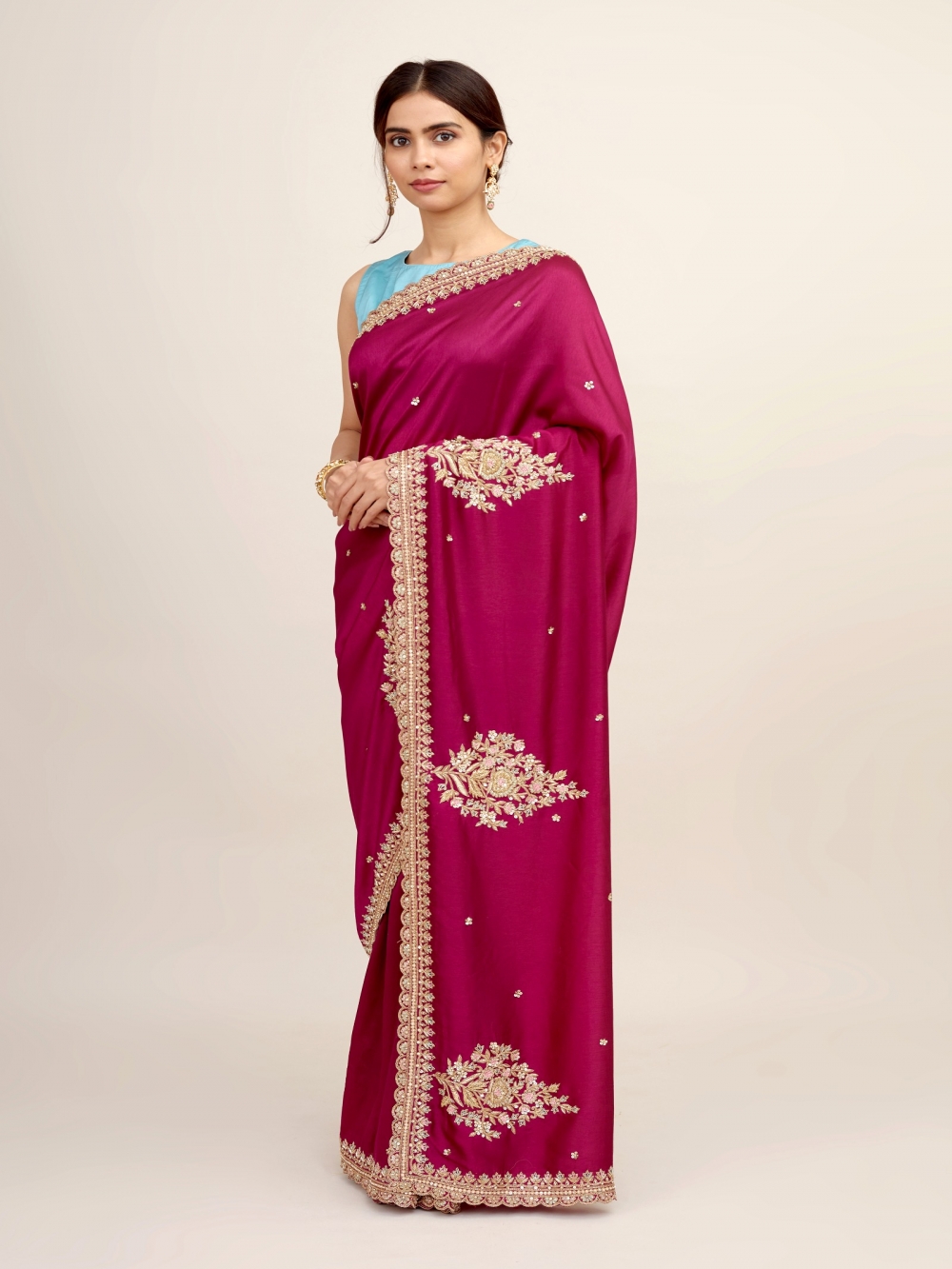 Buy Mulberry Rouge Silk Saree For Women Online - Frontierraas