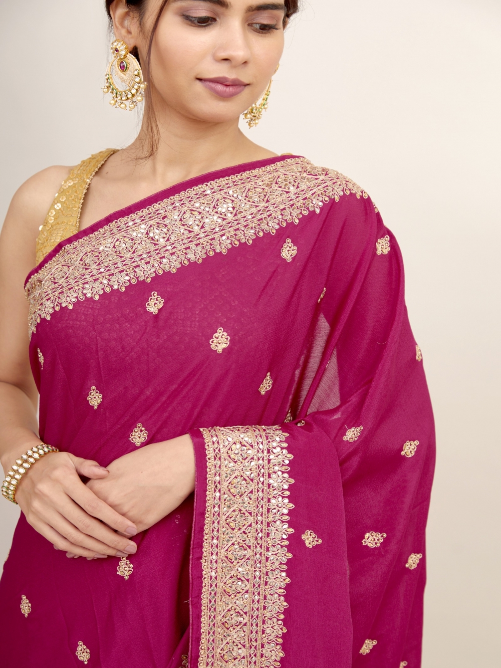 Buy Carmine Red Crepe Saree For Women Online - Frontierraas