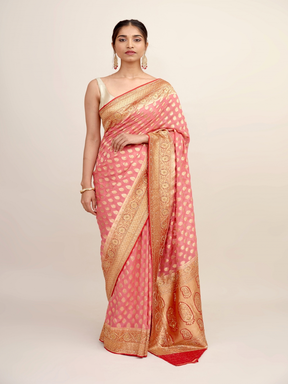 Buy Rouge Pink Georgette Saree For Women Online - Frontierraas