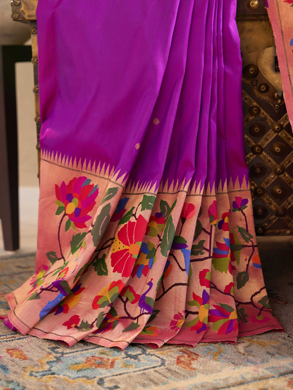 Metallic Purple Paithani Silk Saree - Frontier Raas