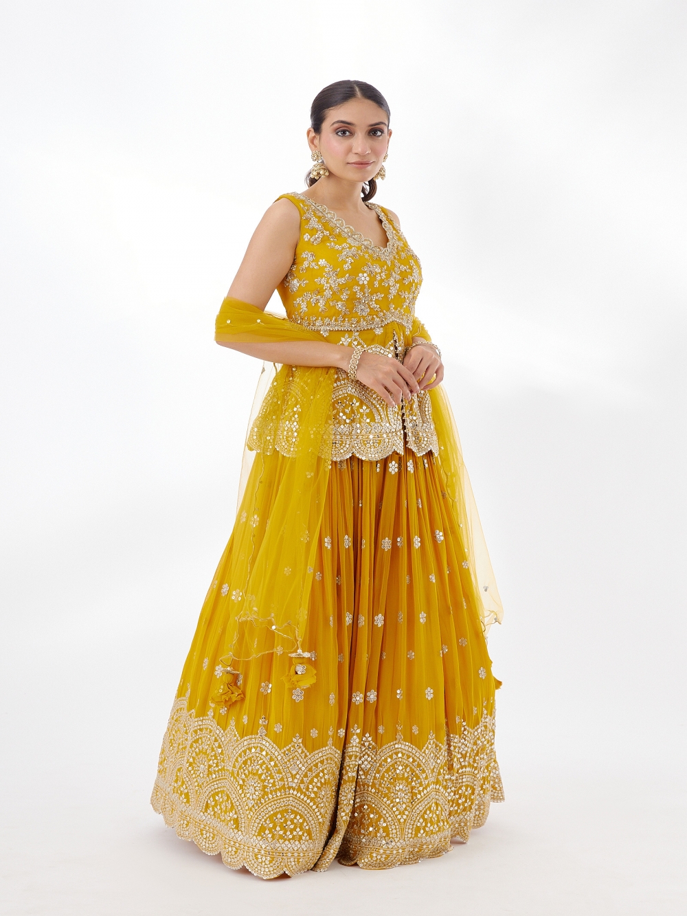 Gamboge Yellow Georgette Lehenga- Frontier Raas