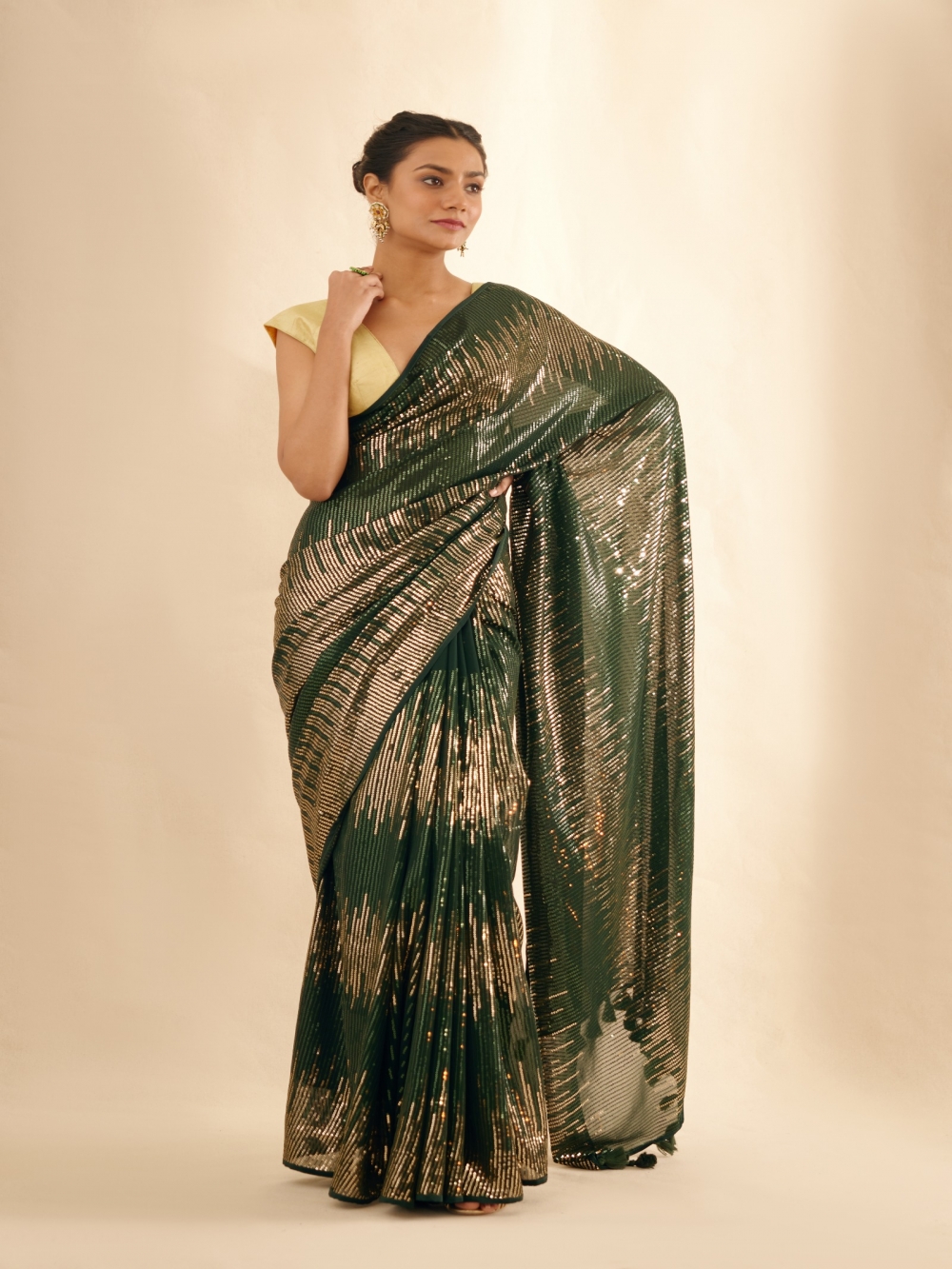Forest Green Sequin Saree- Frontier Raas