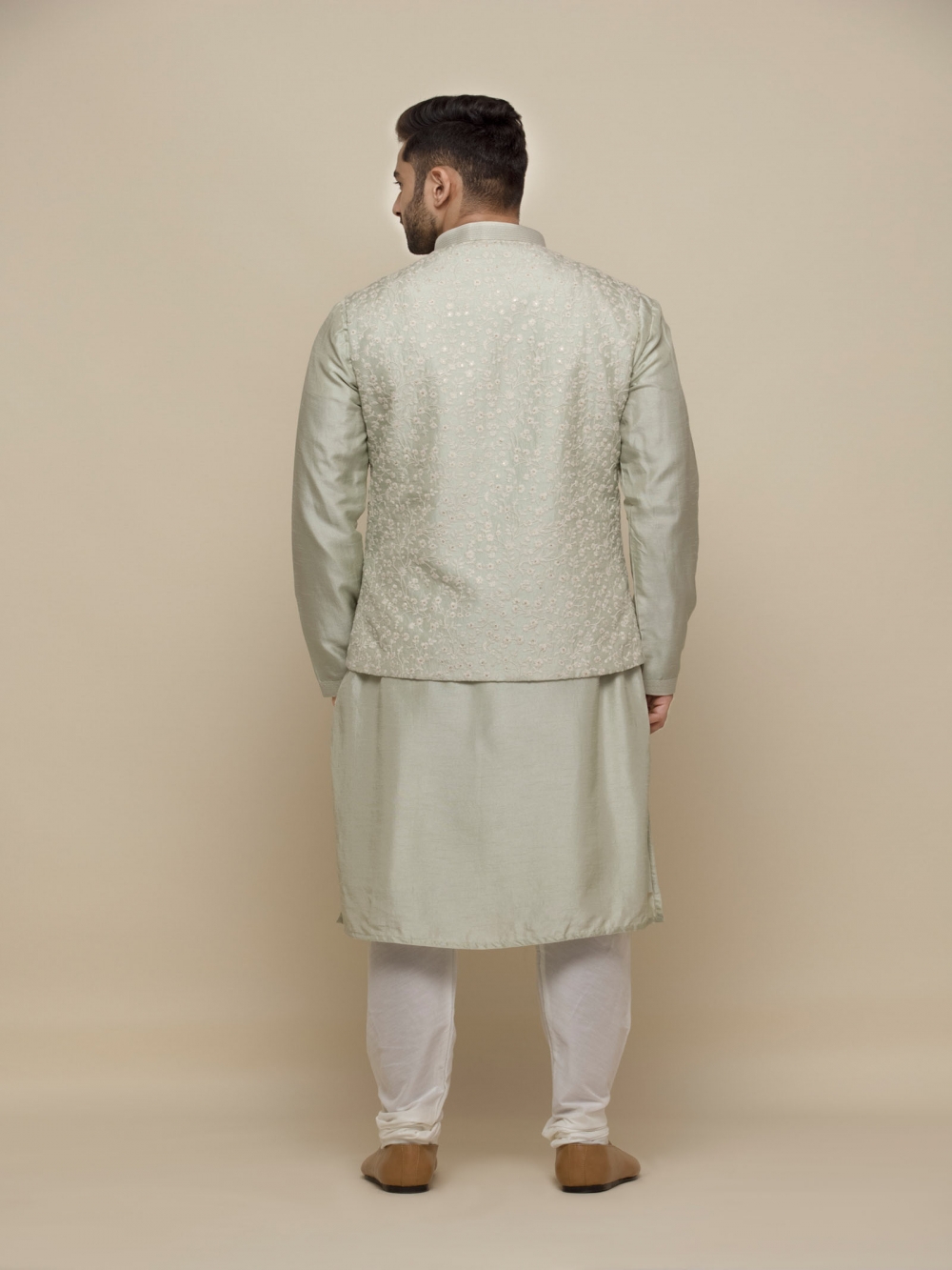 Soft Green Silk Jacket Set- Frontier Raas