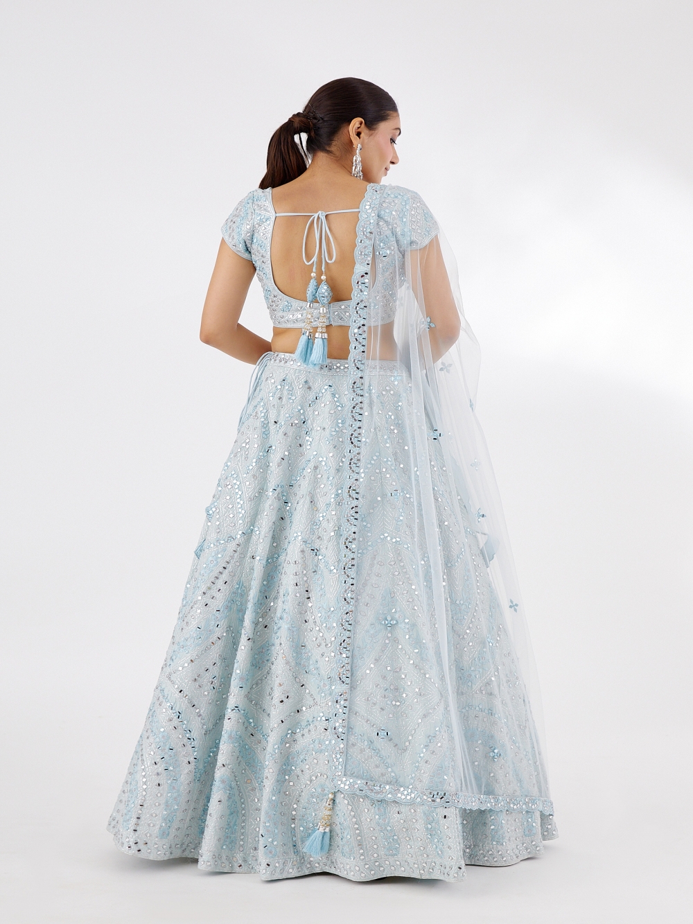 Powder Blue Organza Lehenga- Frontier Raas