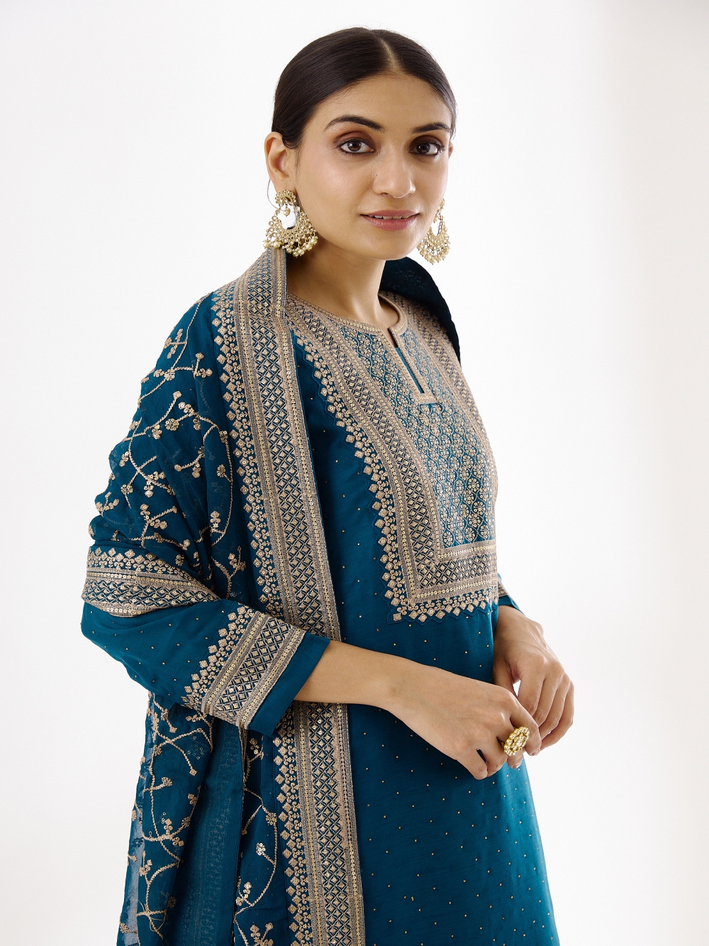 Peacock,Blue,Suit,Set-,Frontier,Raas