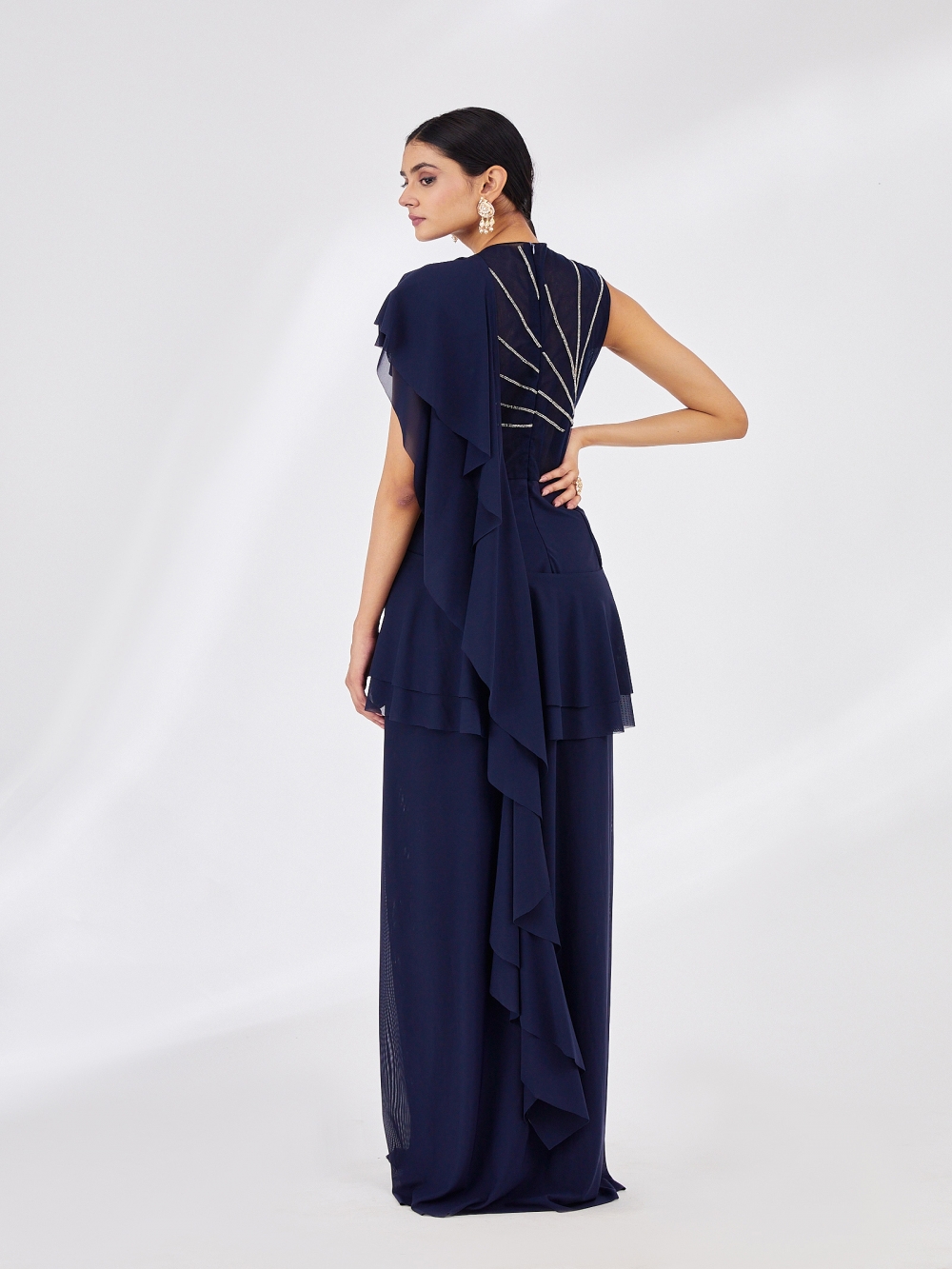 Oxford,Blue,Drape,Gown-,Frontier,Raas
