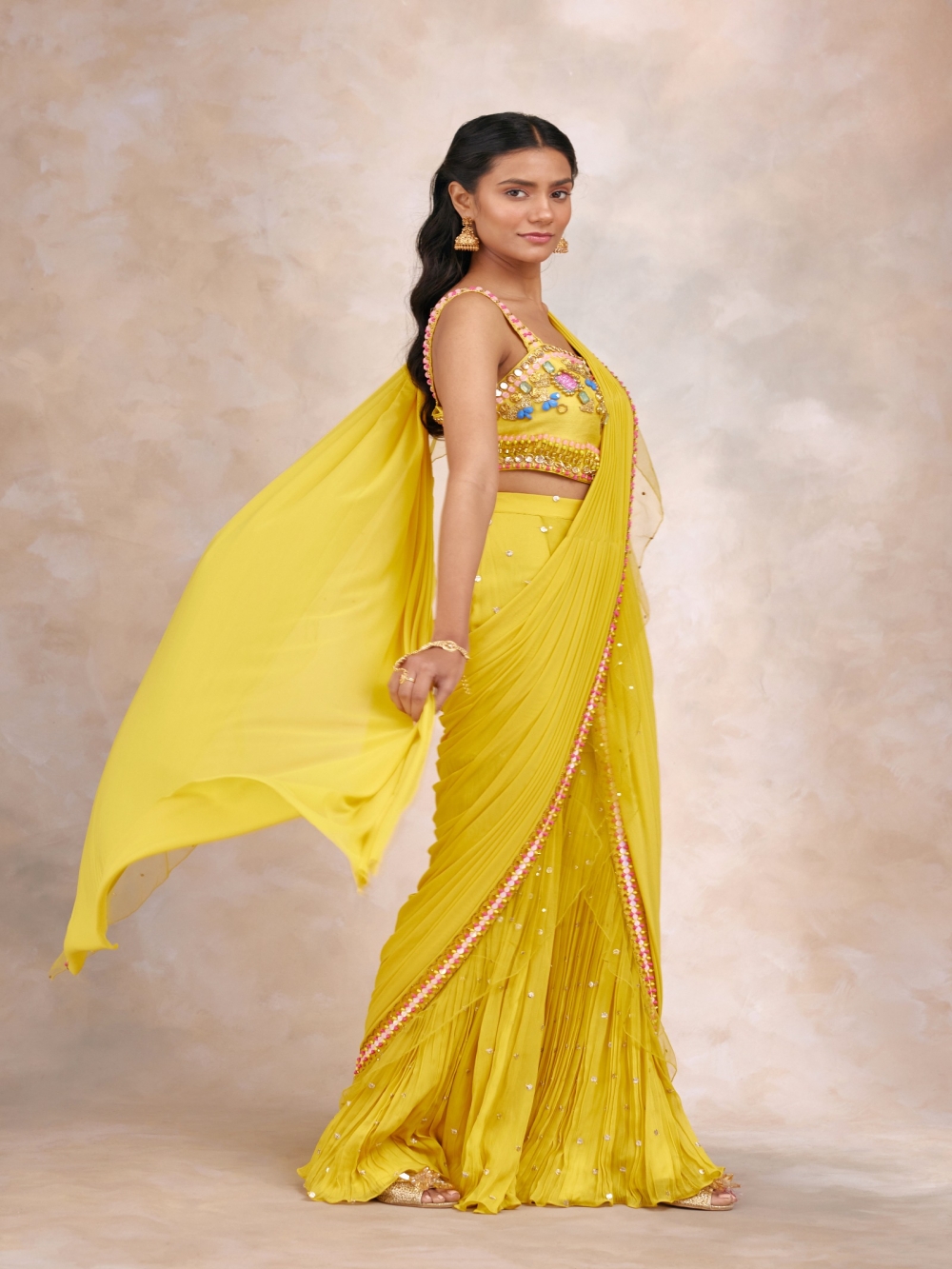Sunshine Yellow Drape Garara- Frontier Raas