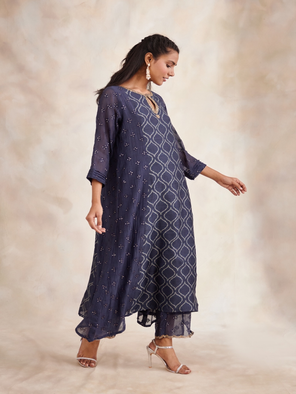Indian Blue Bandhani Suit Set- Frontier Raas