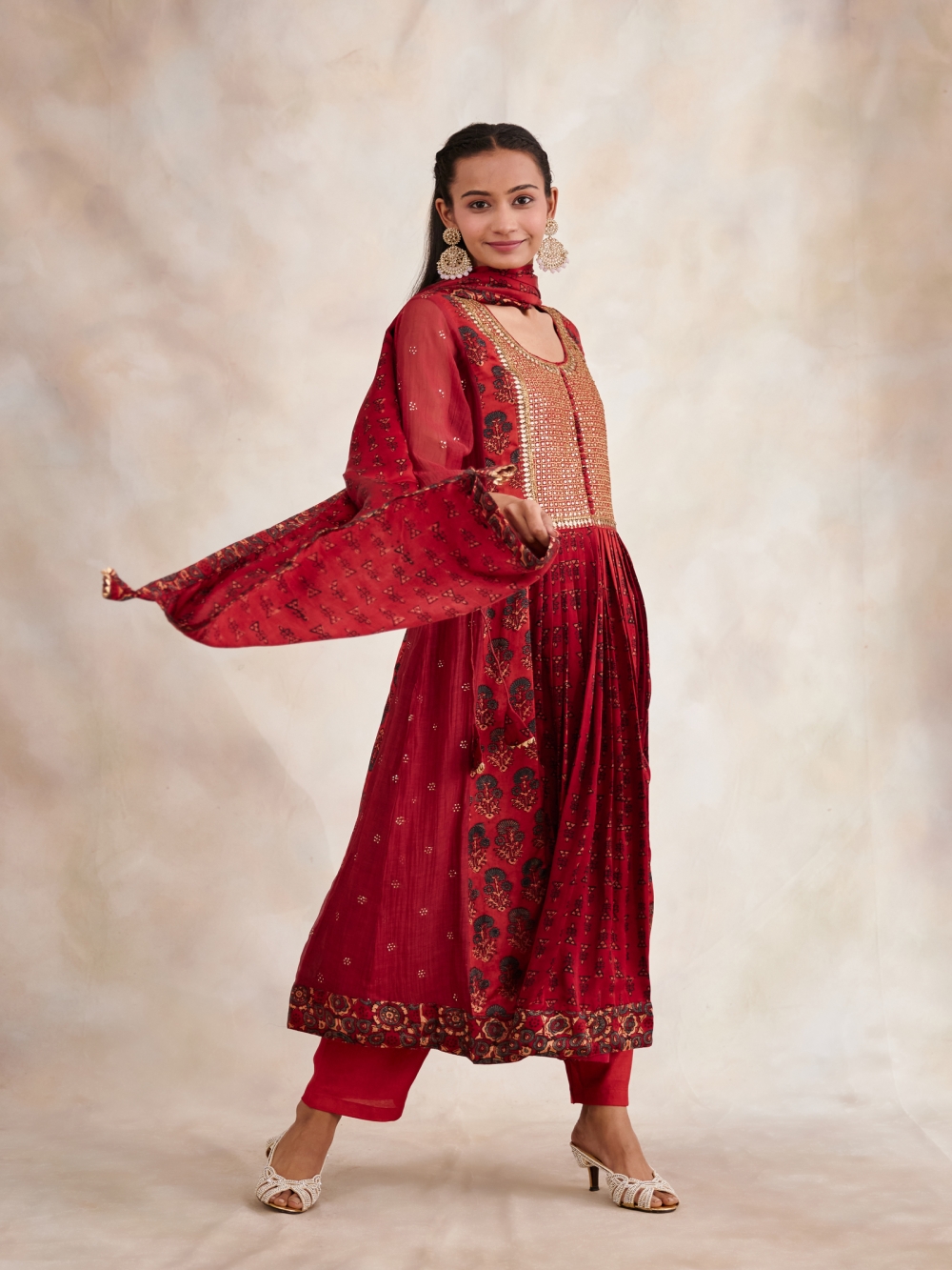 Rust Ajrakh Suit Set Frontier Raas