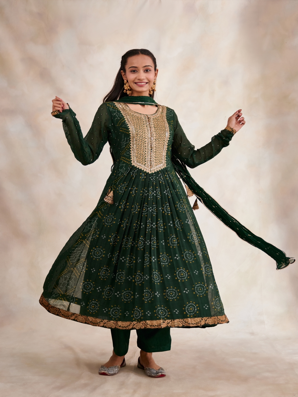 Bottle Green Chiffon Suit Set Frontier Raas