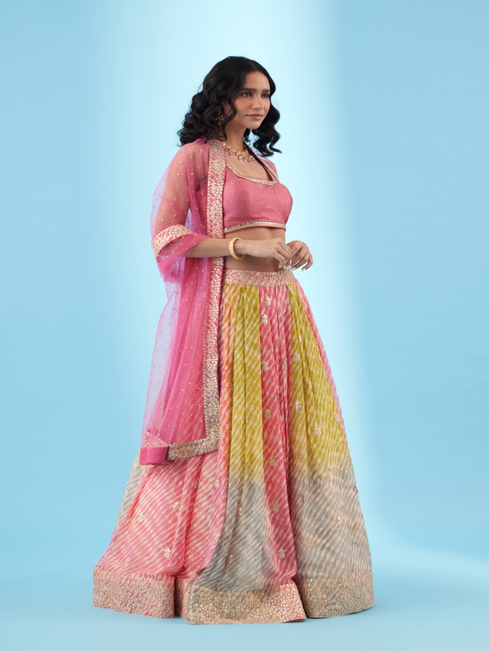 Pink Lehriya Lehenga- Frontier Raas