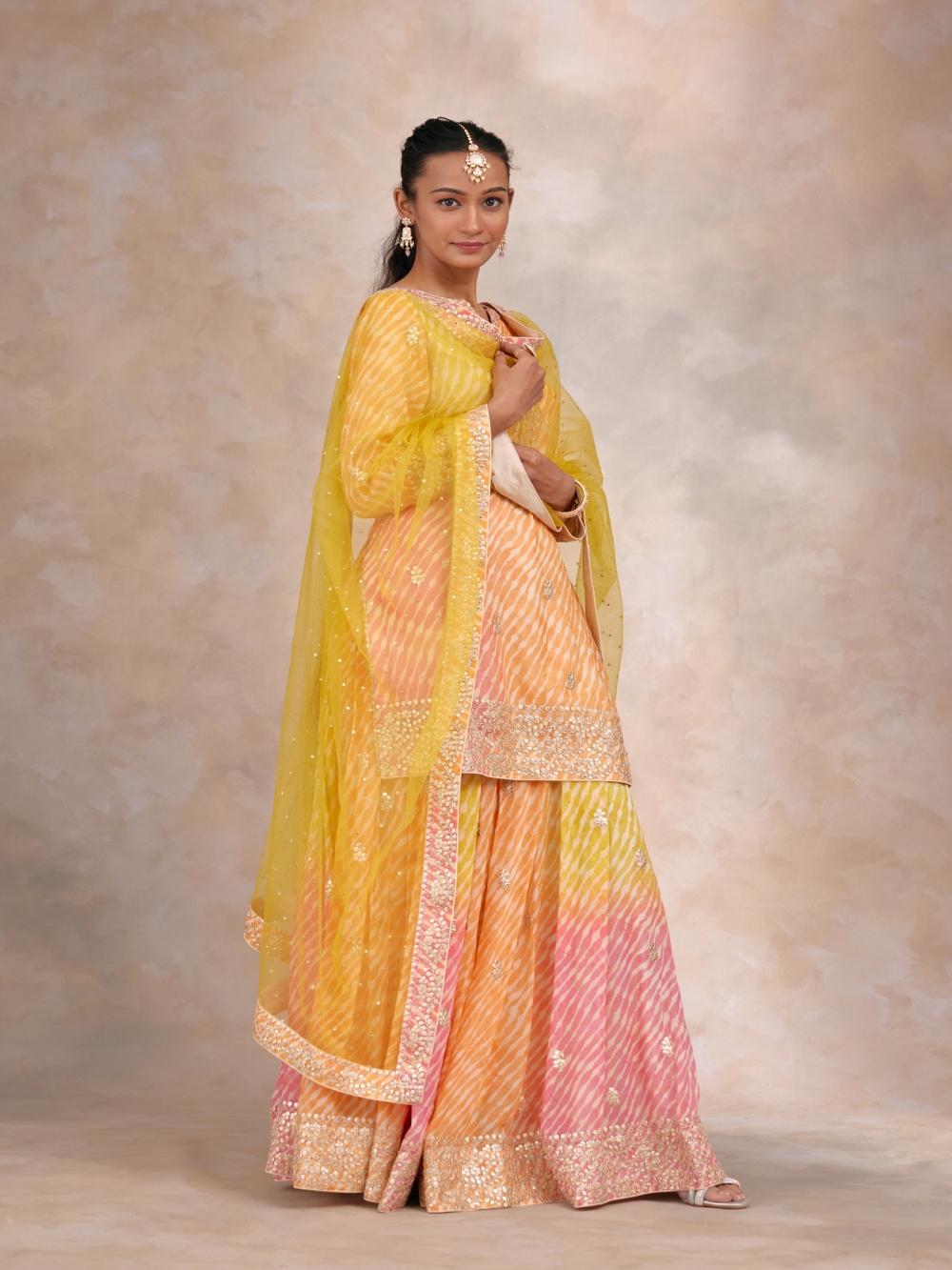 Musk Yellow Lehriya Sharara Set- Frontier Raas