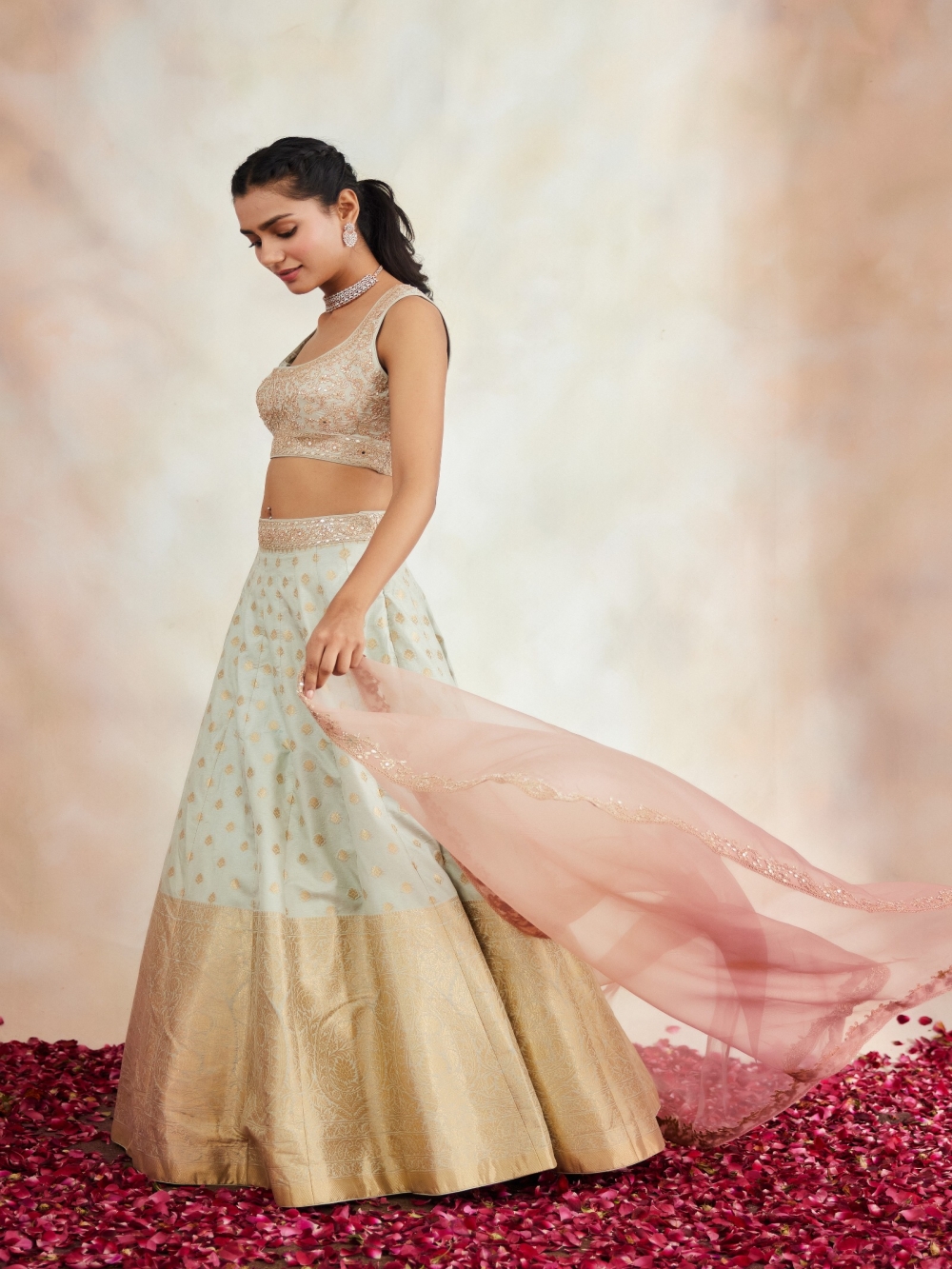 Powder Grey Banarasi Silk Lehenga- Frontier Raas