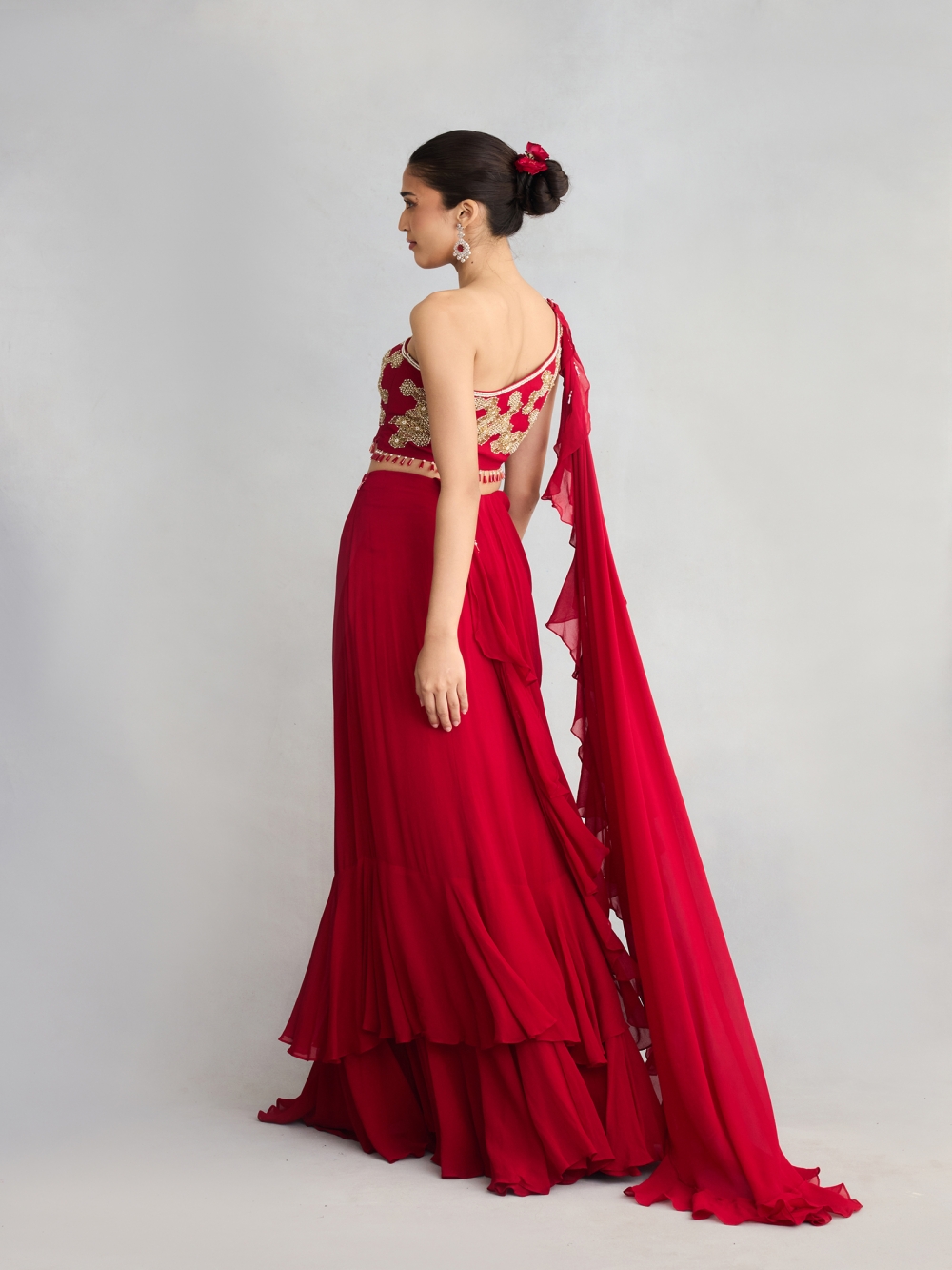 Red Georgette Drape Saree | Premiuum Red Saree | Frontier Raas