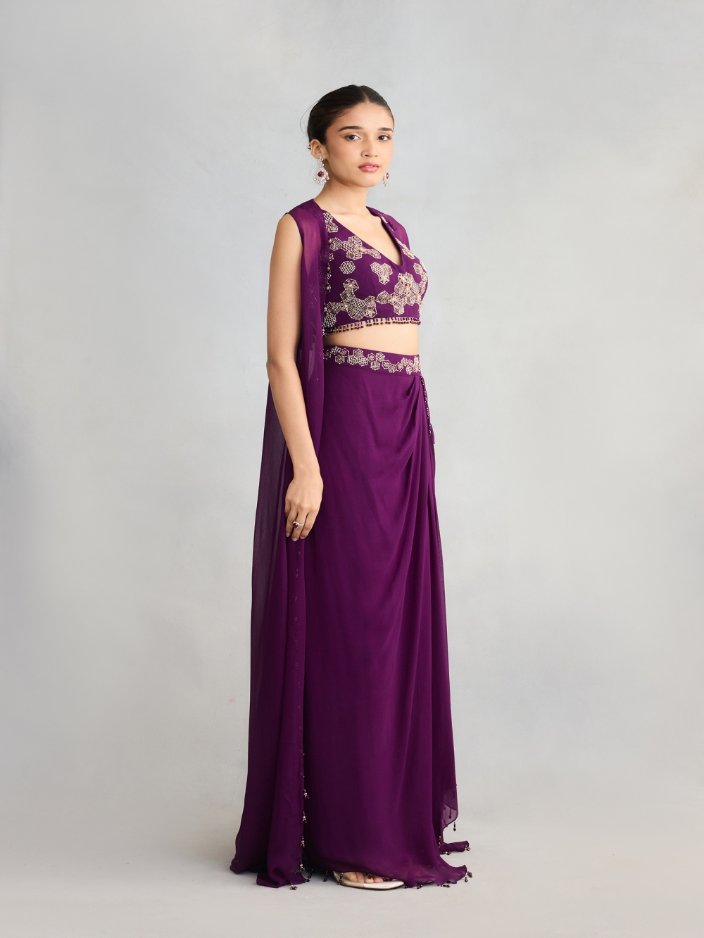 Buy Amethyst Georgette Cape Skirt Set | Frontier Raas
