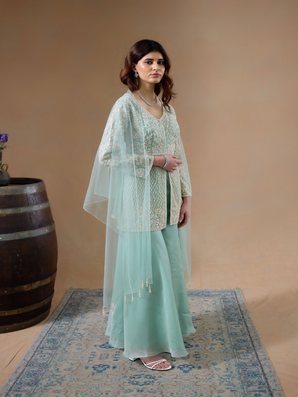 Aqua Green Sharara Set - Frontier Raas