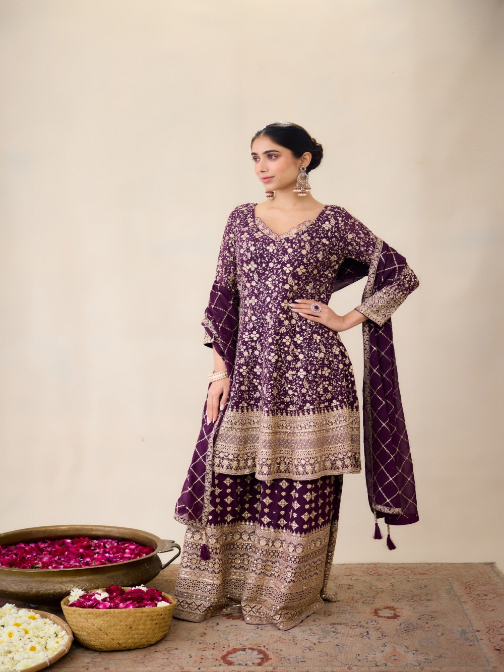 Dark Purple Sharara Set - Frontier Raas