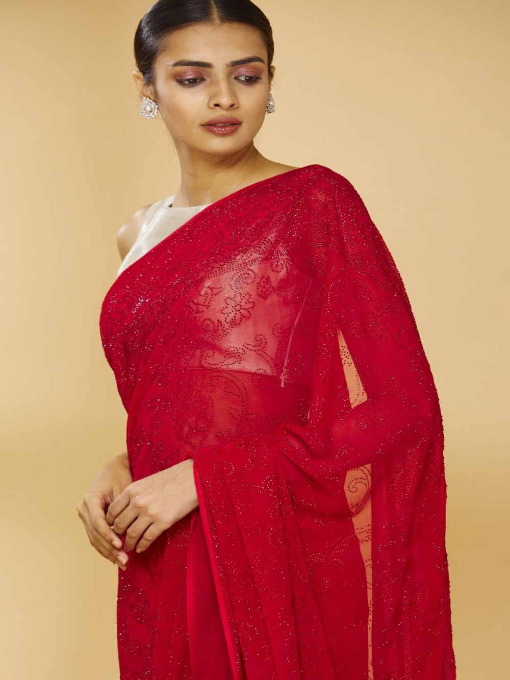 Buy Red Embellished Saree For Women Online