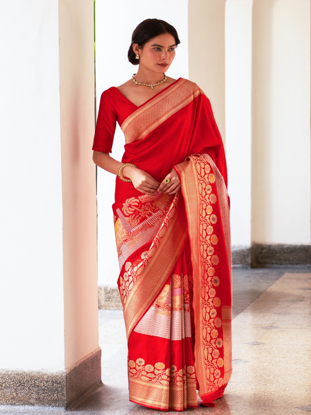 Red Katan Silk Saree - Frontier Raas