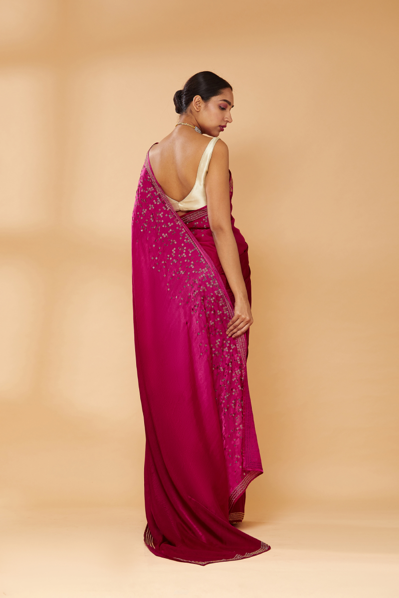 Buy Magenta ombre Embroidered Saree For Women Online