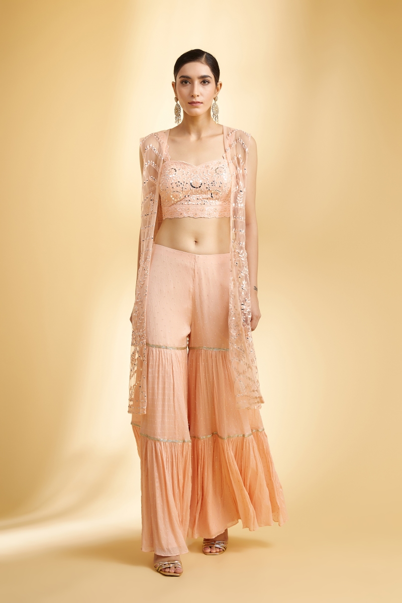 Buy Peach Chinon Chiffon Garara Set For Women Online