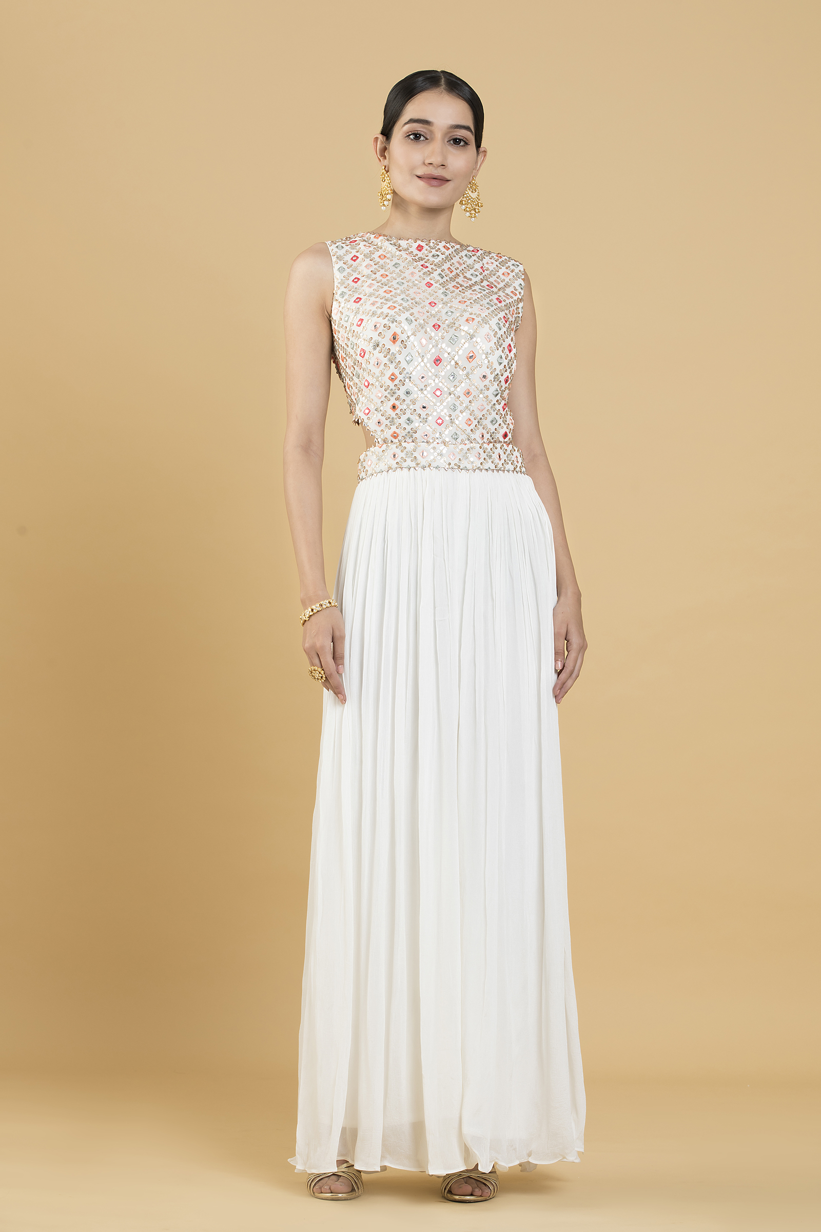 Buy Ivory Embroidered Chiffon Jumpsuit For Women Online - Frontierraas
