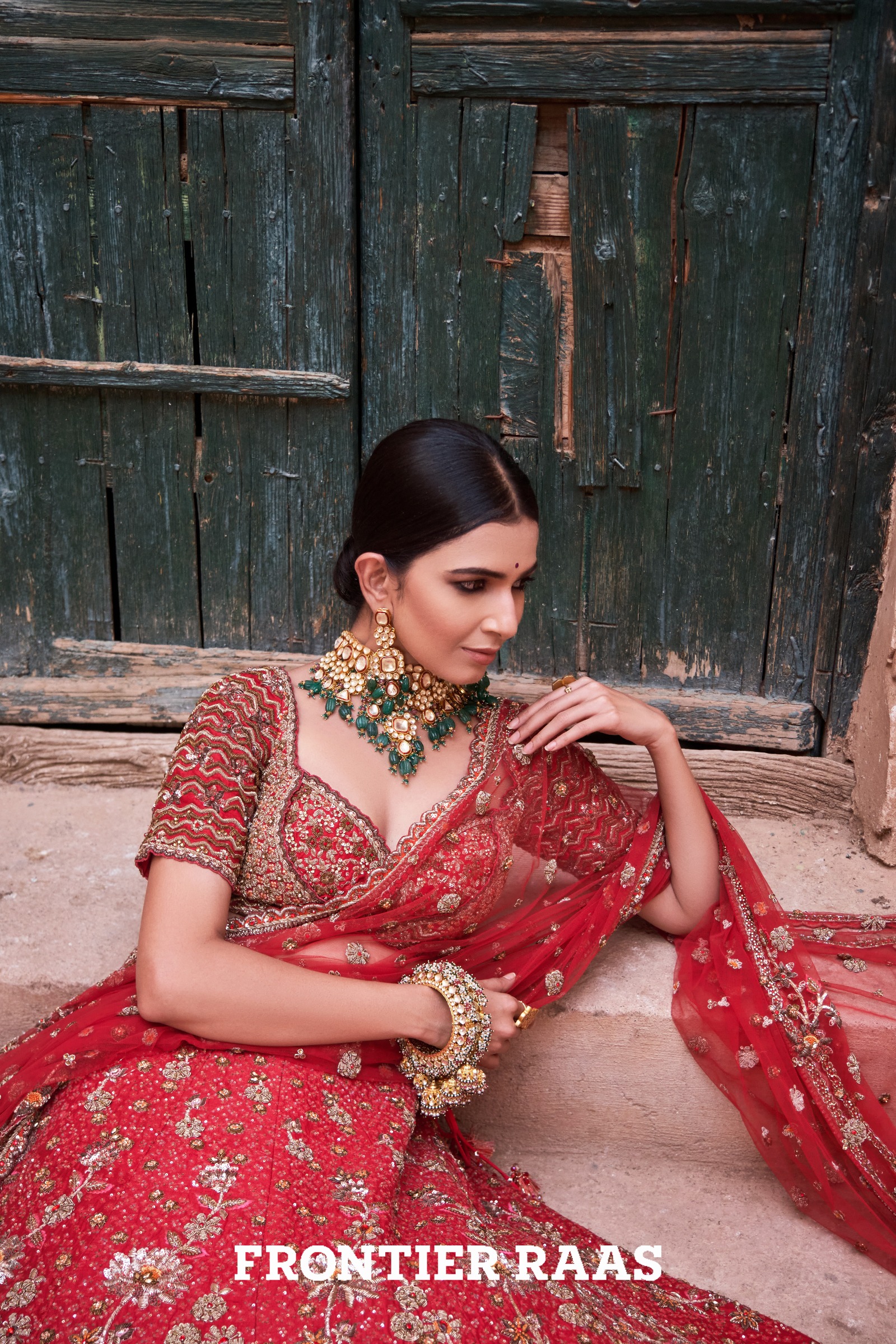 Carmine Red Silk Lehenga- Frontier Raas