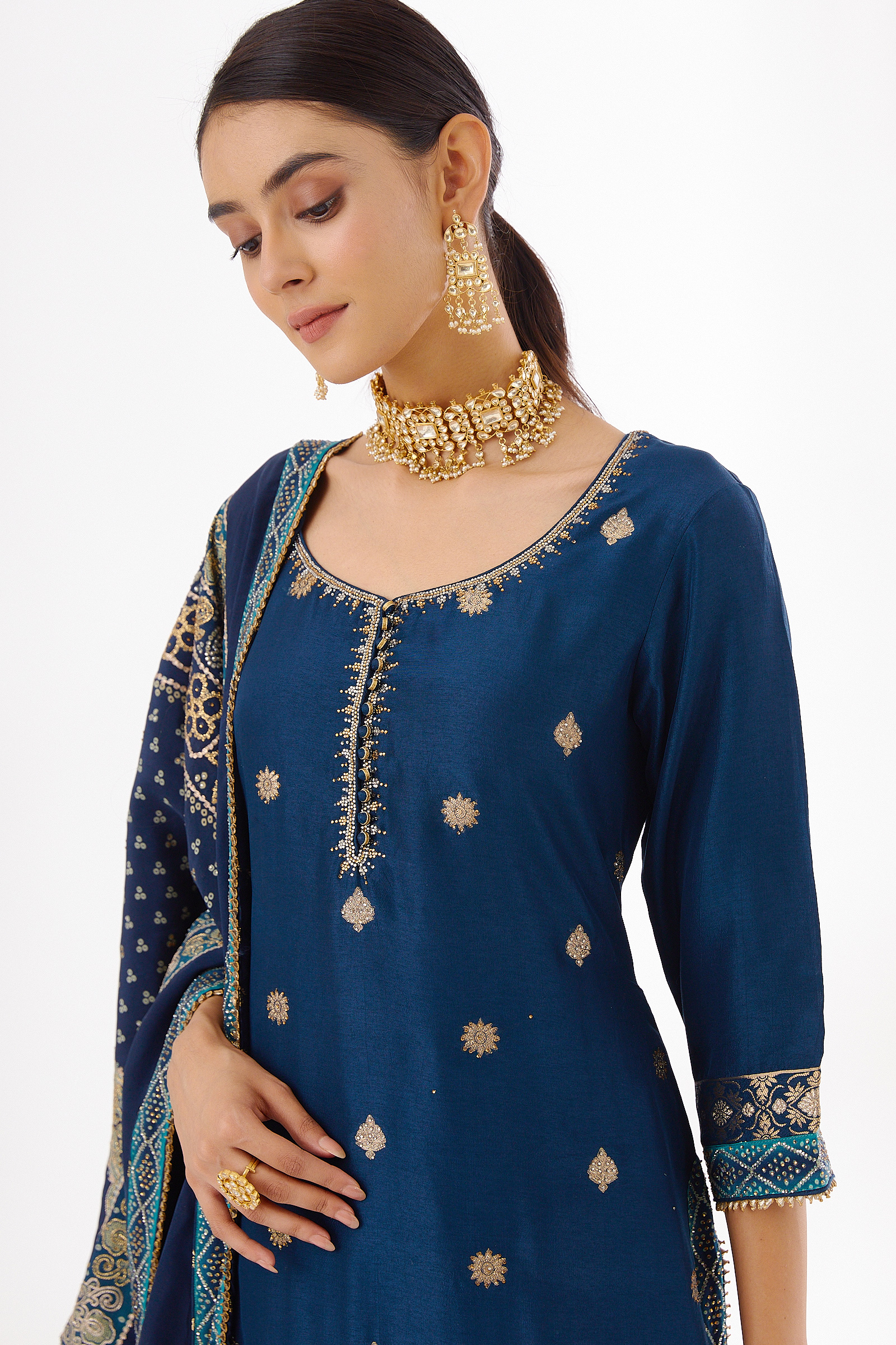 Royal,Blue,Silk,Garara,Suit-,Frontier,Raas
