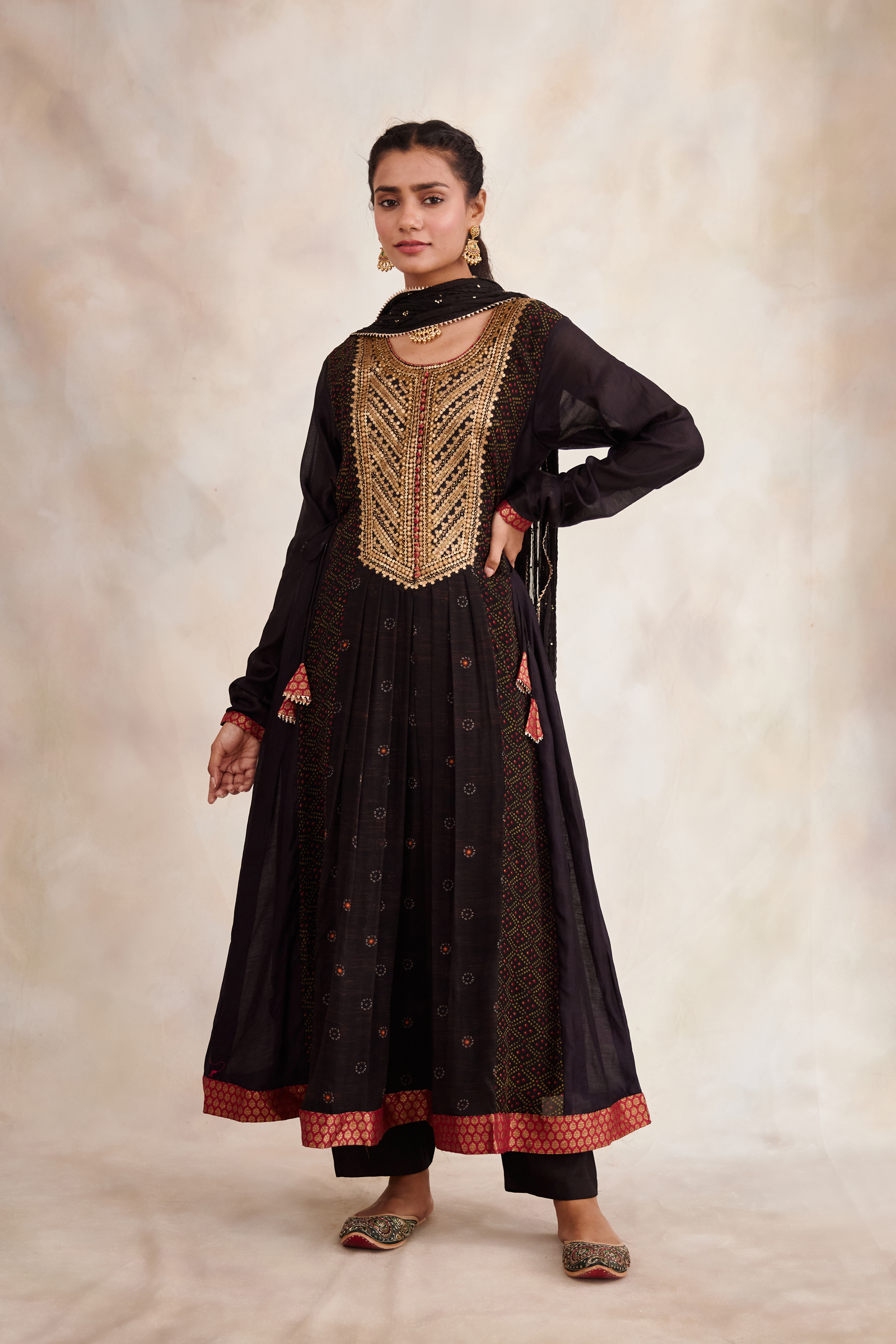 Black Bandhani Silk Suit Set Frontier Raas