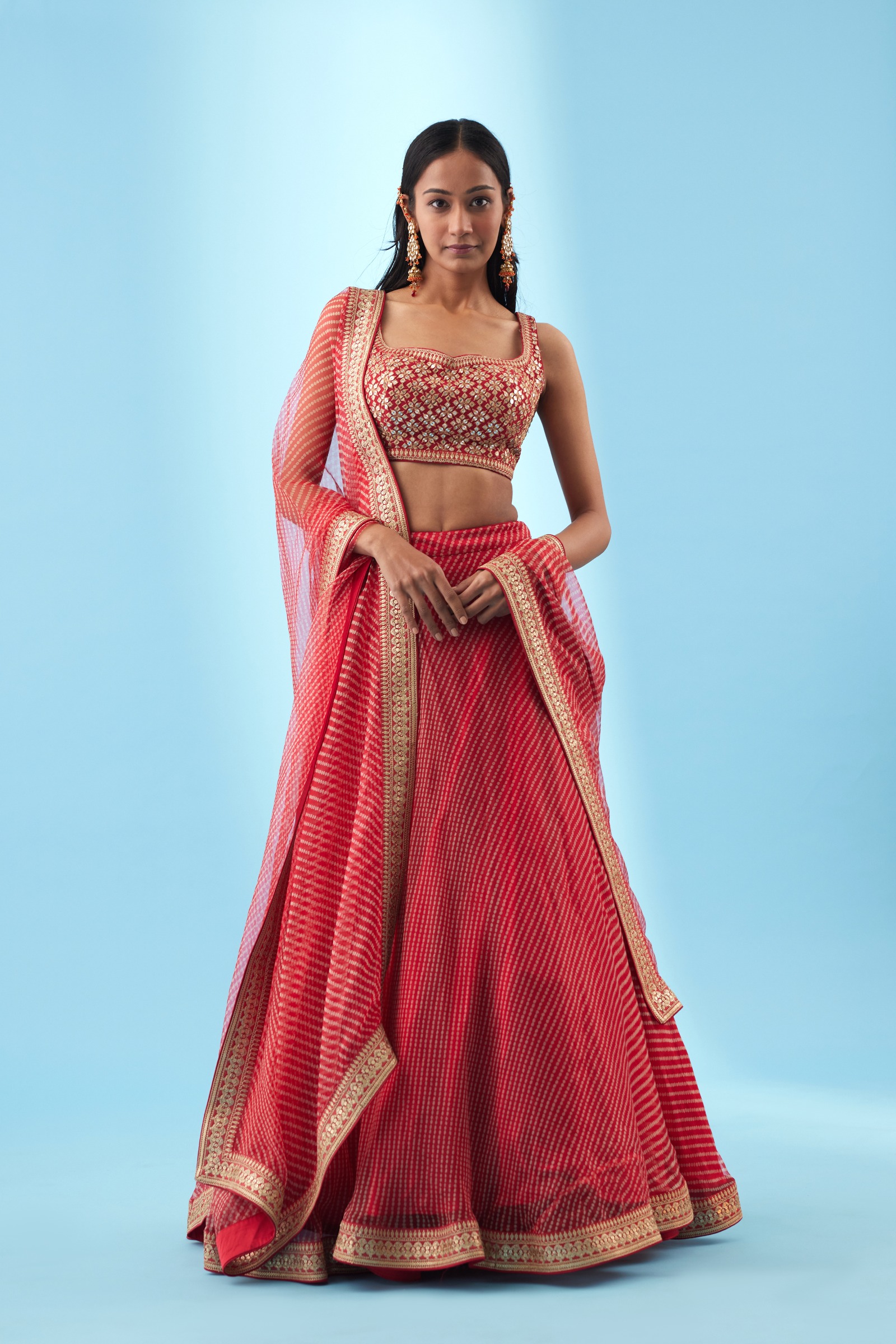 Scarlet Red Bandhani Lehenga- Frontier Raas