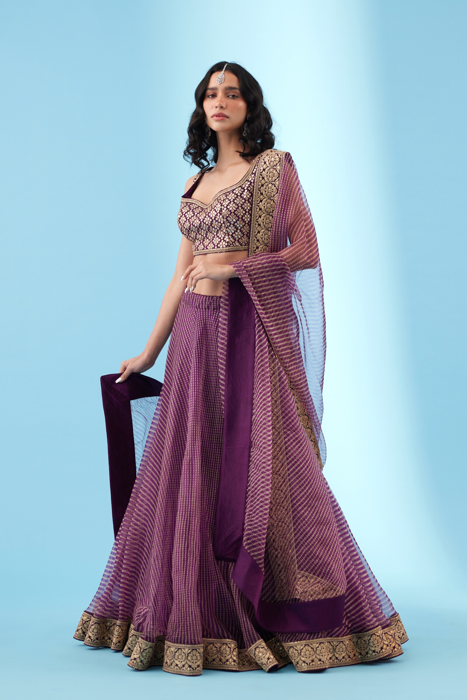 Wineberry Bandhani Lehenga- Frontier Raas