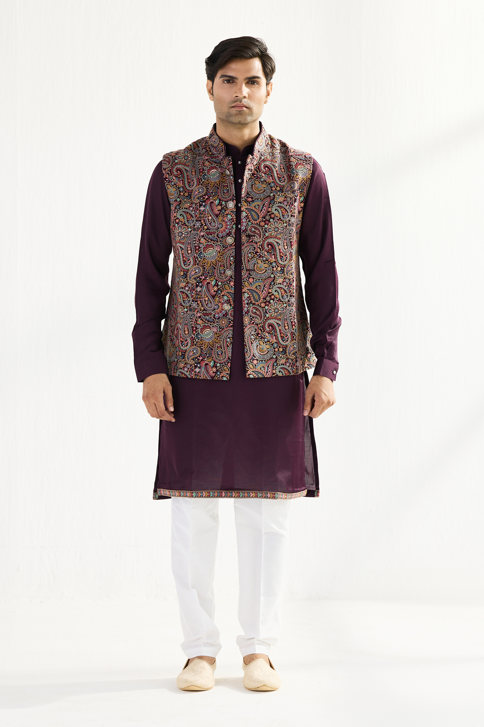 Raisin Silk Halk Jacket Set - Frontier Raas