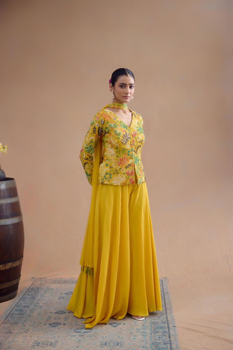 Mango Yellow Sharara Set - Frontier Raas