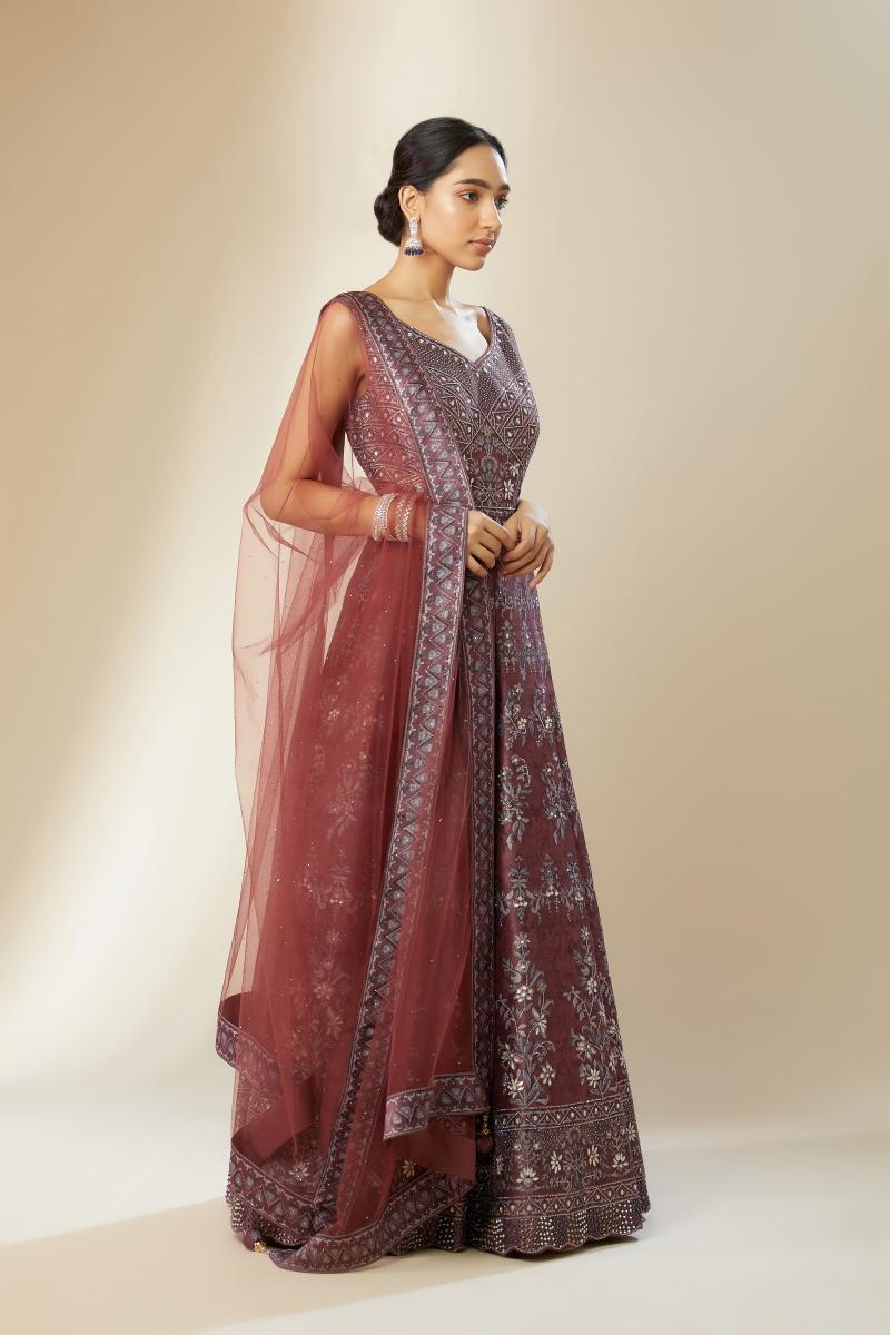 Buy Red Onion Raw Silk Anarkali Set For Women Online