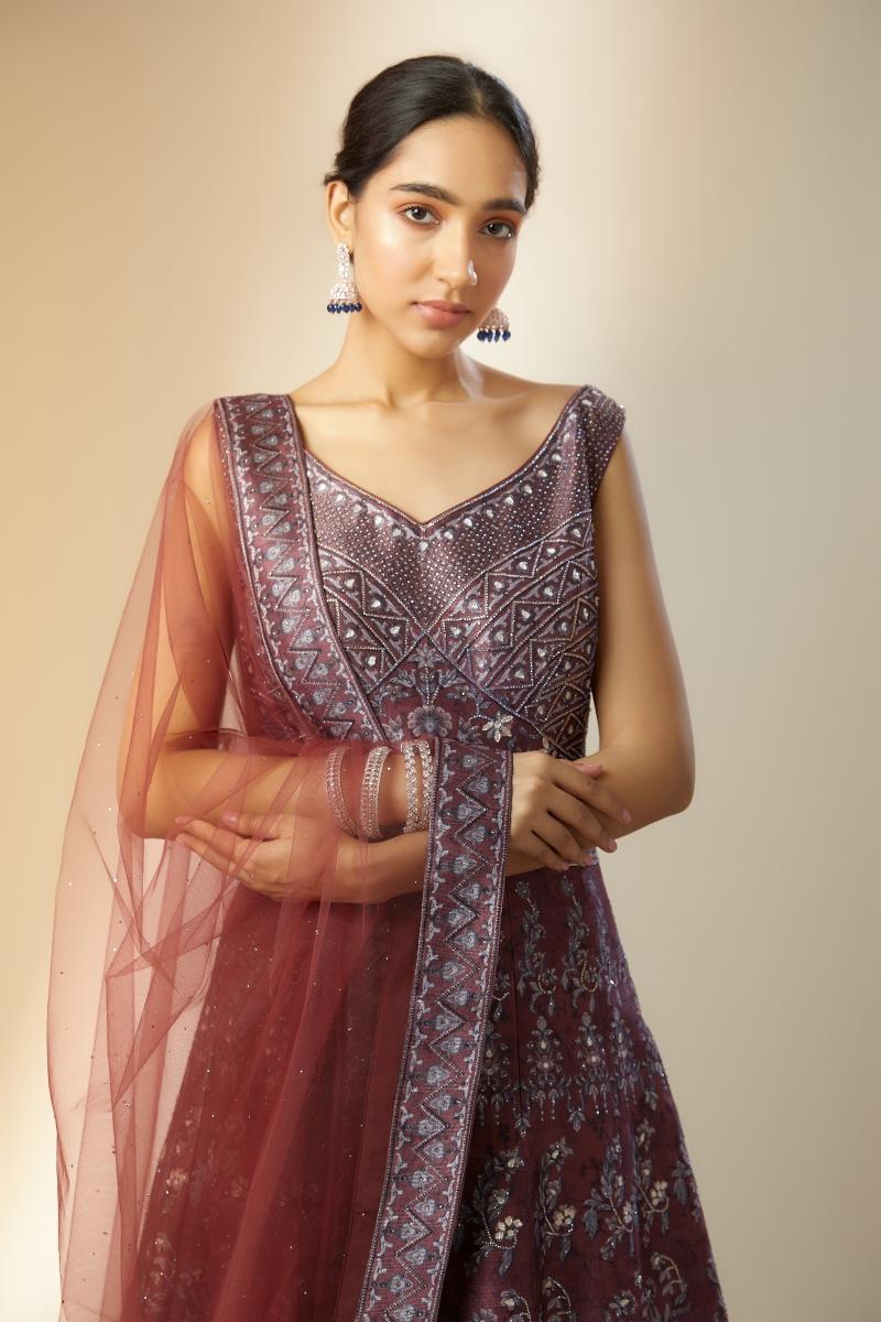 Buy Red Onion Raw Silk Anarkali Set For Women Online