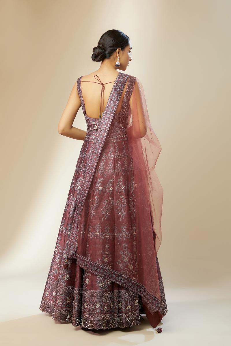 Buy Red Onion Raw Silk Anarkali Set For Women Online