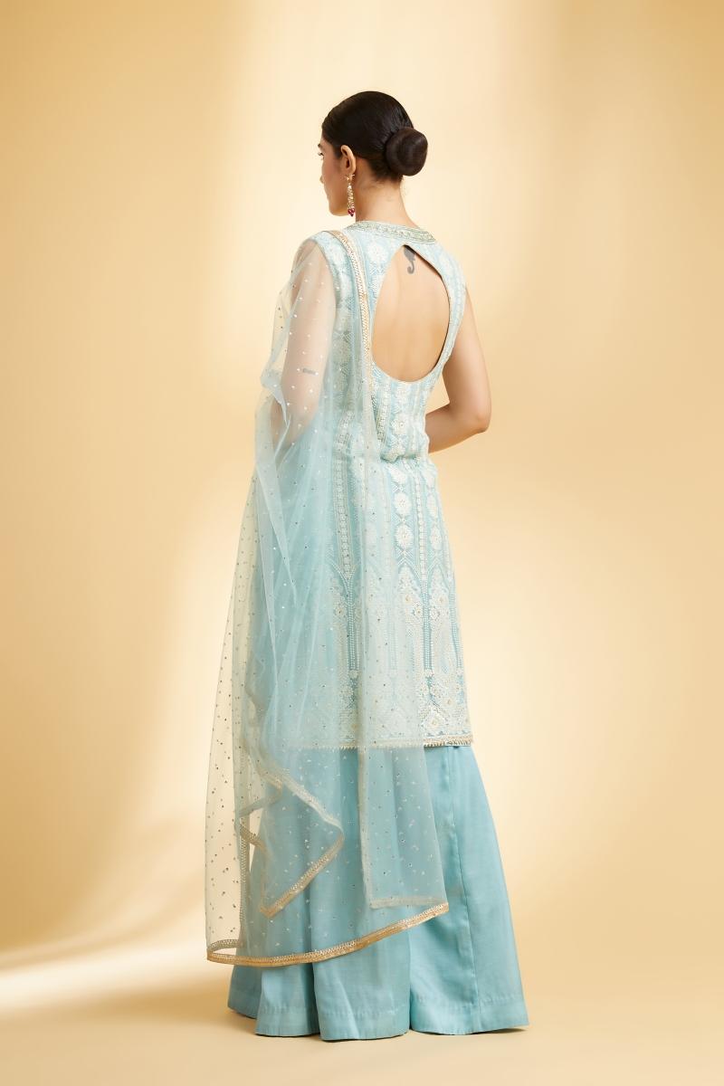 Buy Sky Blue Georgette Sharara Set For Women Online