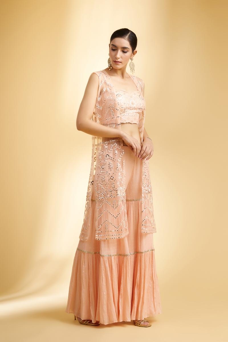 Buy Peach Chinon Chiffon Garara Set For Women Online